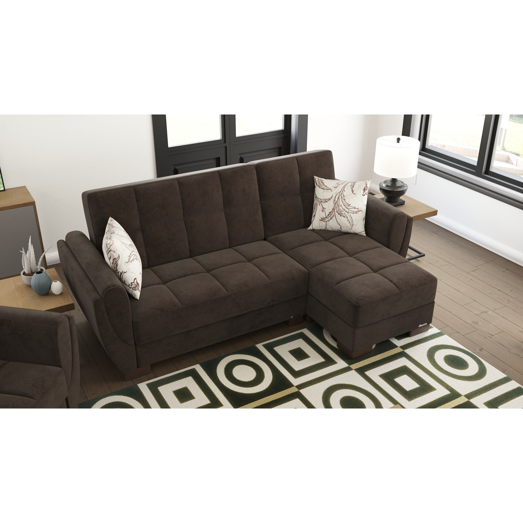 Hokku Designs Convertible Chaise Lounge With Storage, Brown Microfiber ...