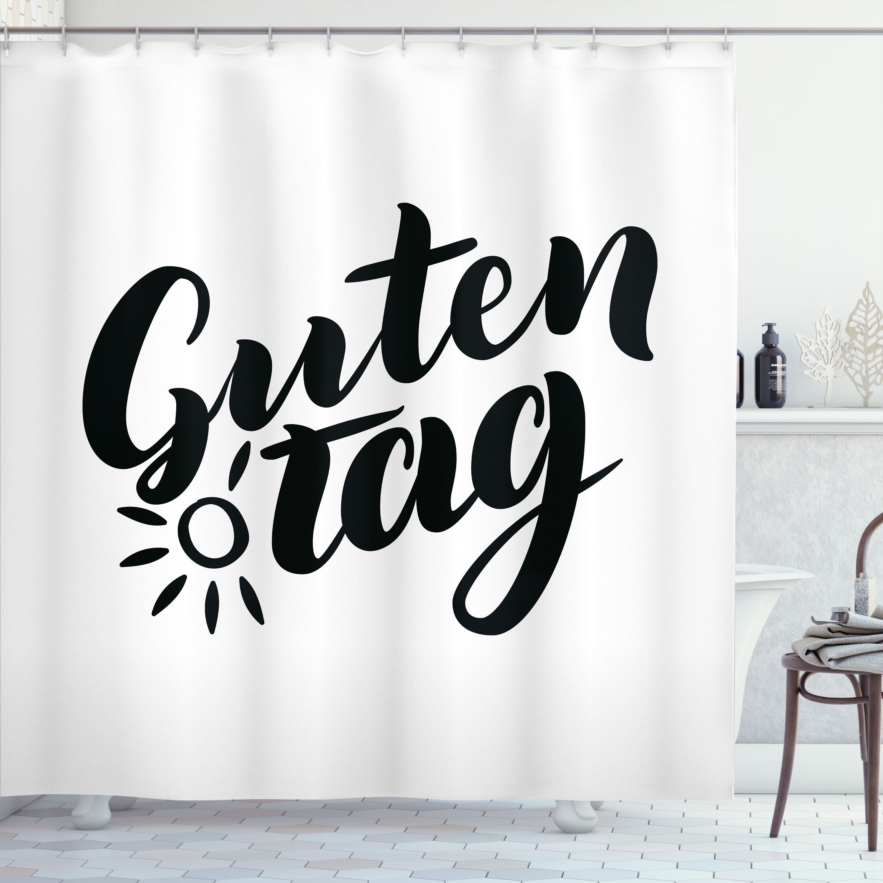Latitude Run® German Shower Curtain Hand Lettering Guten Tag | Wayfair