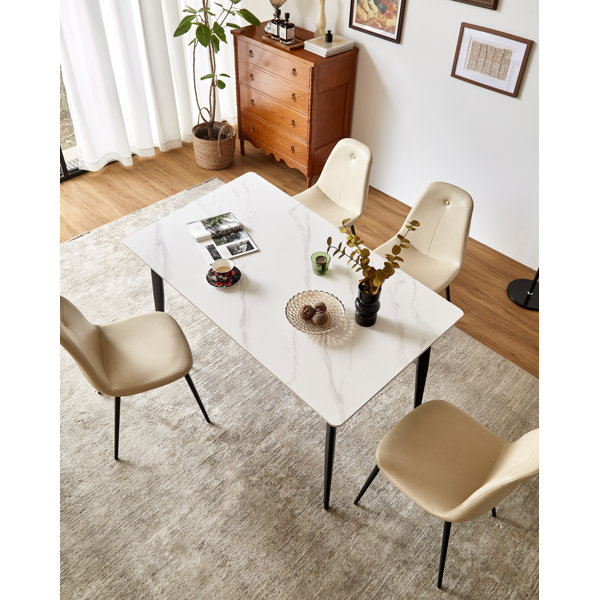 George Oliver Dining Table Table 55" Rectangular White Kitchen Table ...