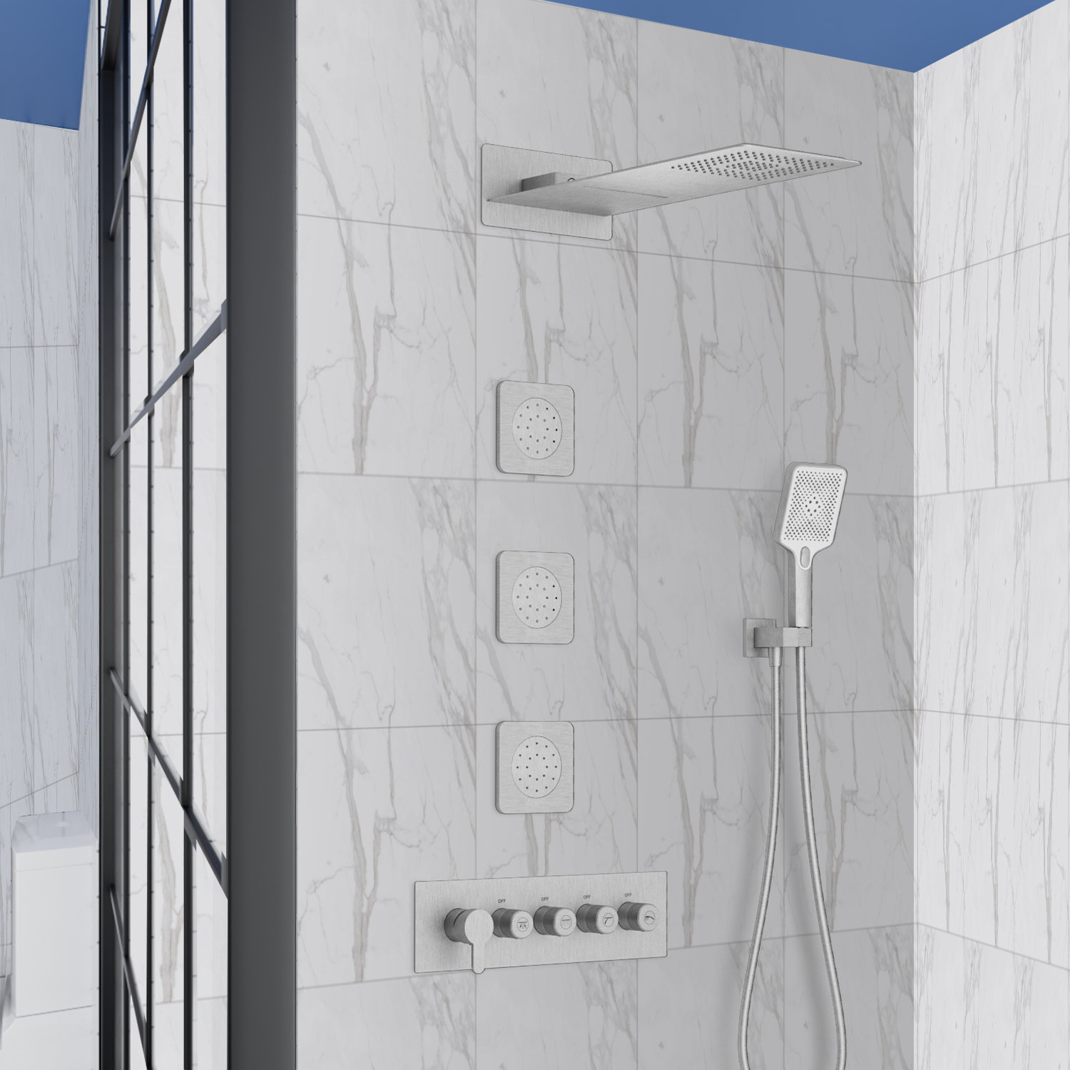 Givingtree 4 Functions Luxury Shower System with 3 Body Jets, Wall ...
