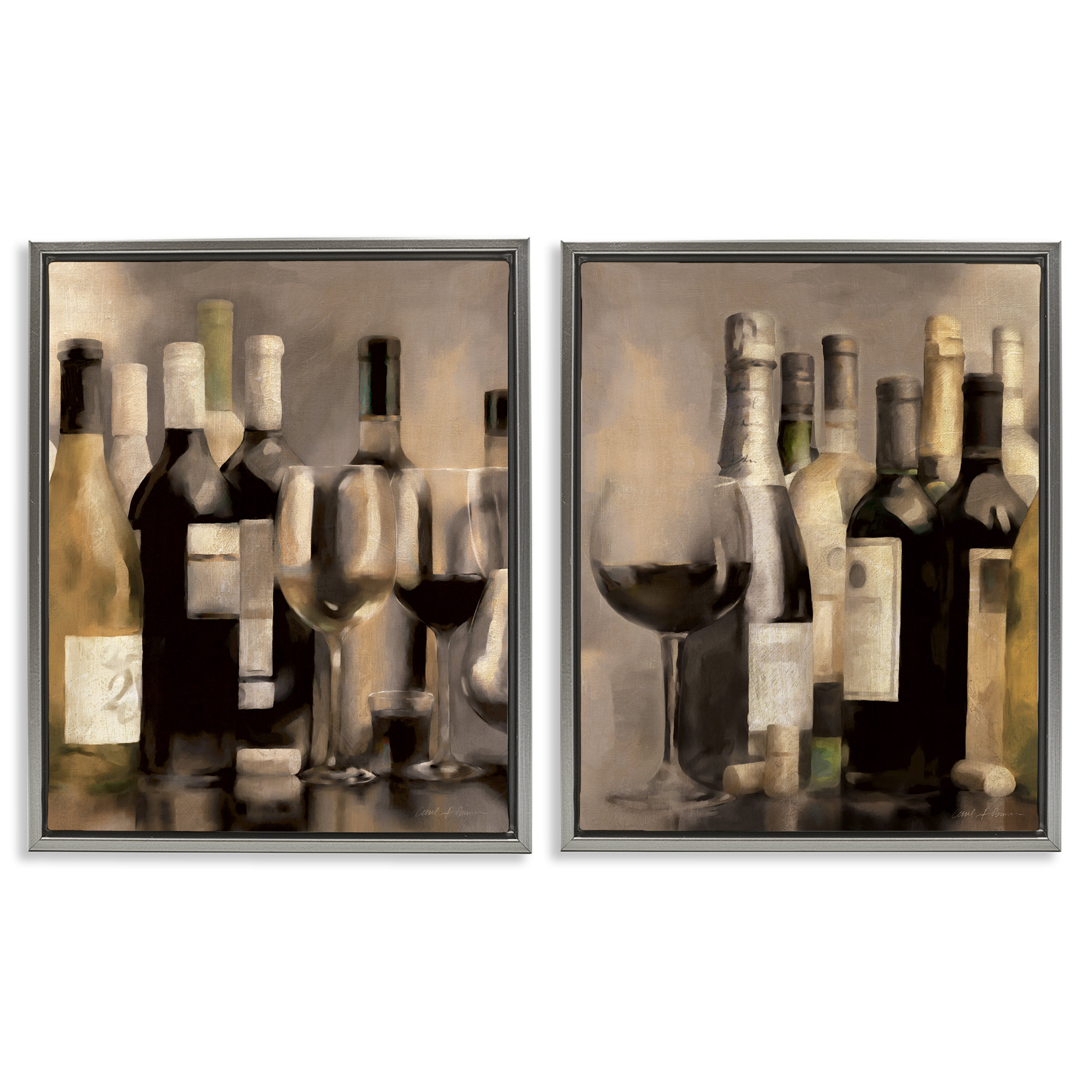 Lark Manor™ Kitchen Wine Bottles Setup 2 PC Framed Floater Canvas Set ...