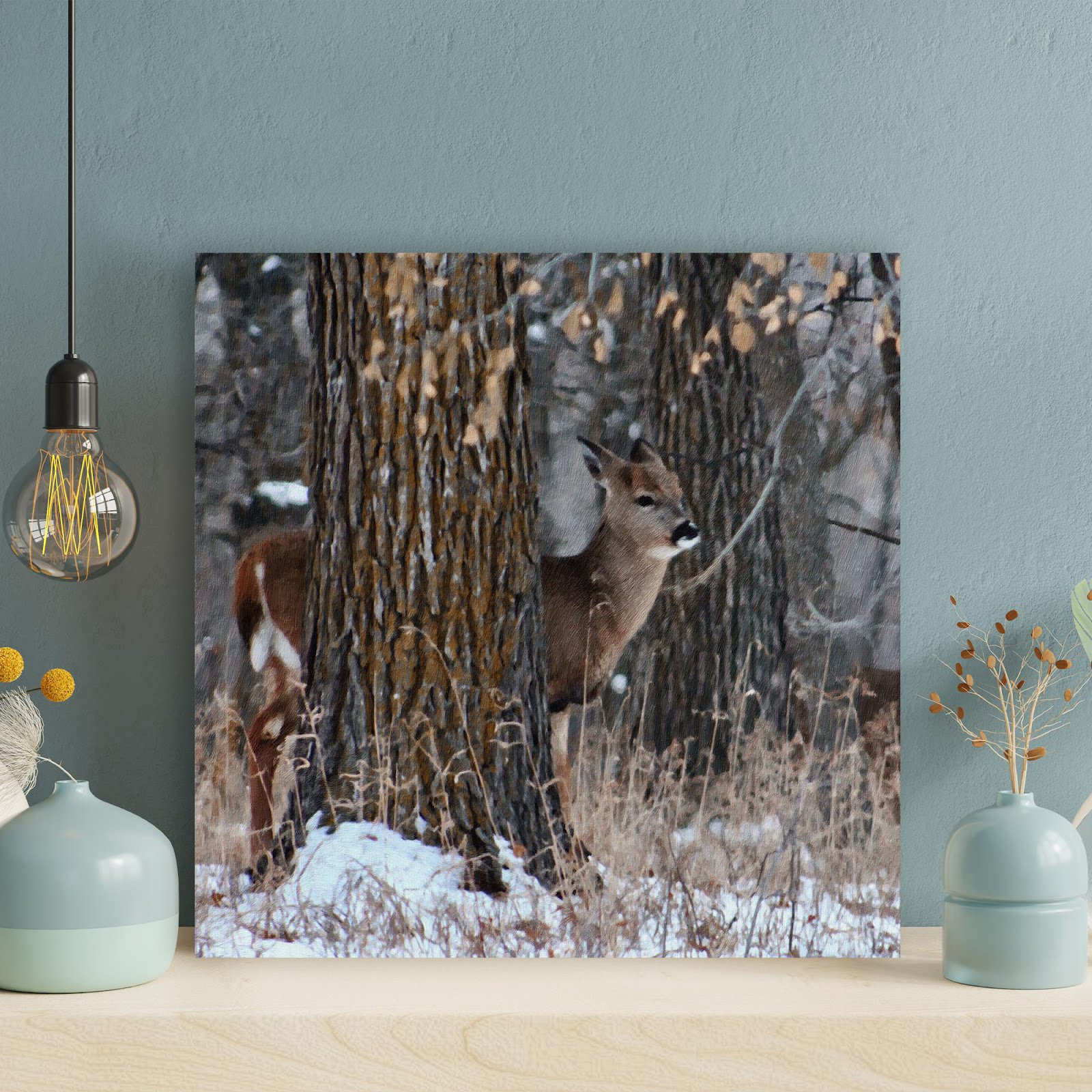 Loon Peak® Brown Deer Behind Tree - 1 Piece Square Graphic Art Print On ...
