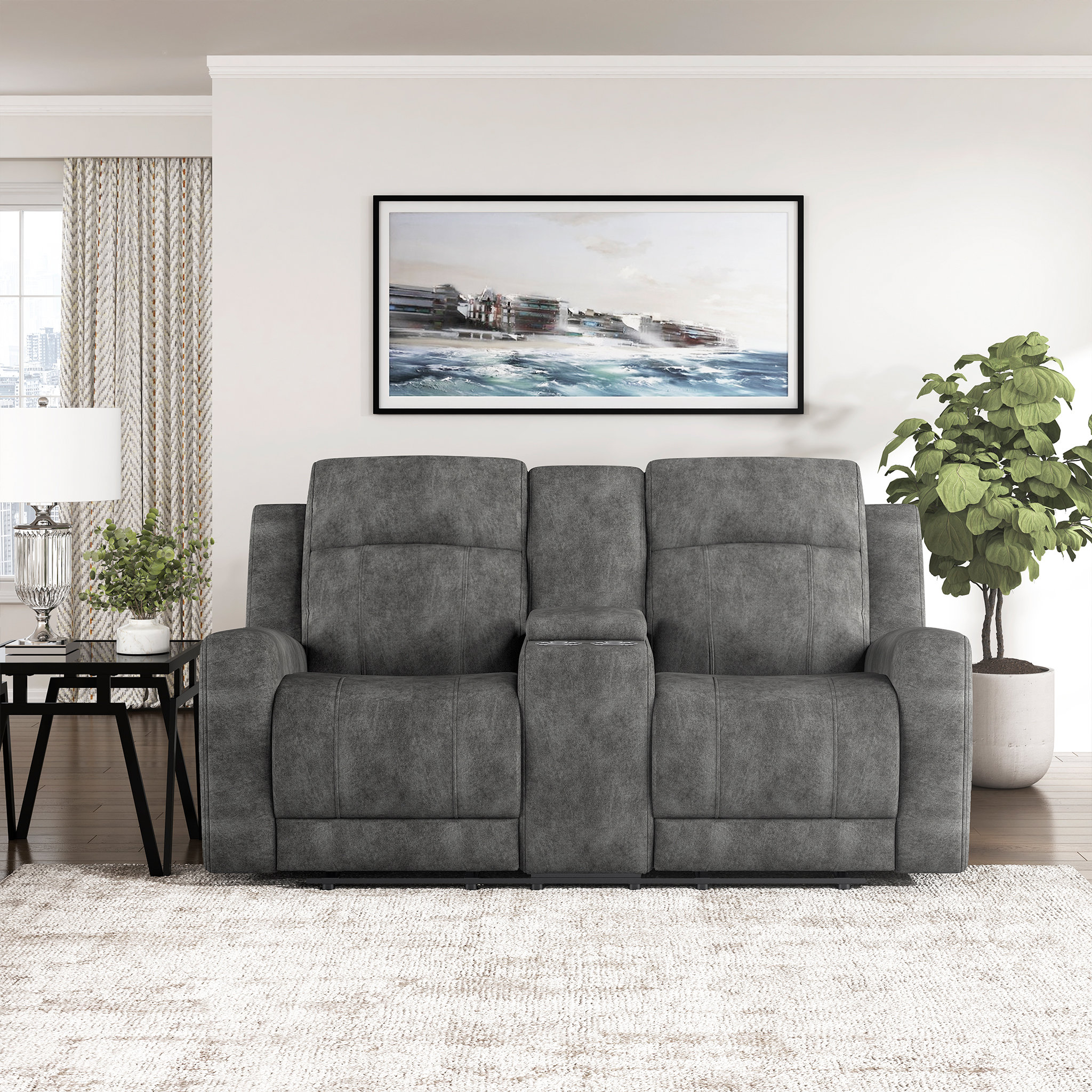 Ebern Designs Leylashka 71''W Microfiber Manual Double Reclining Love ...