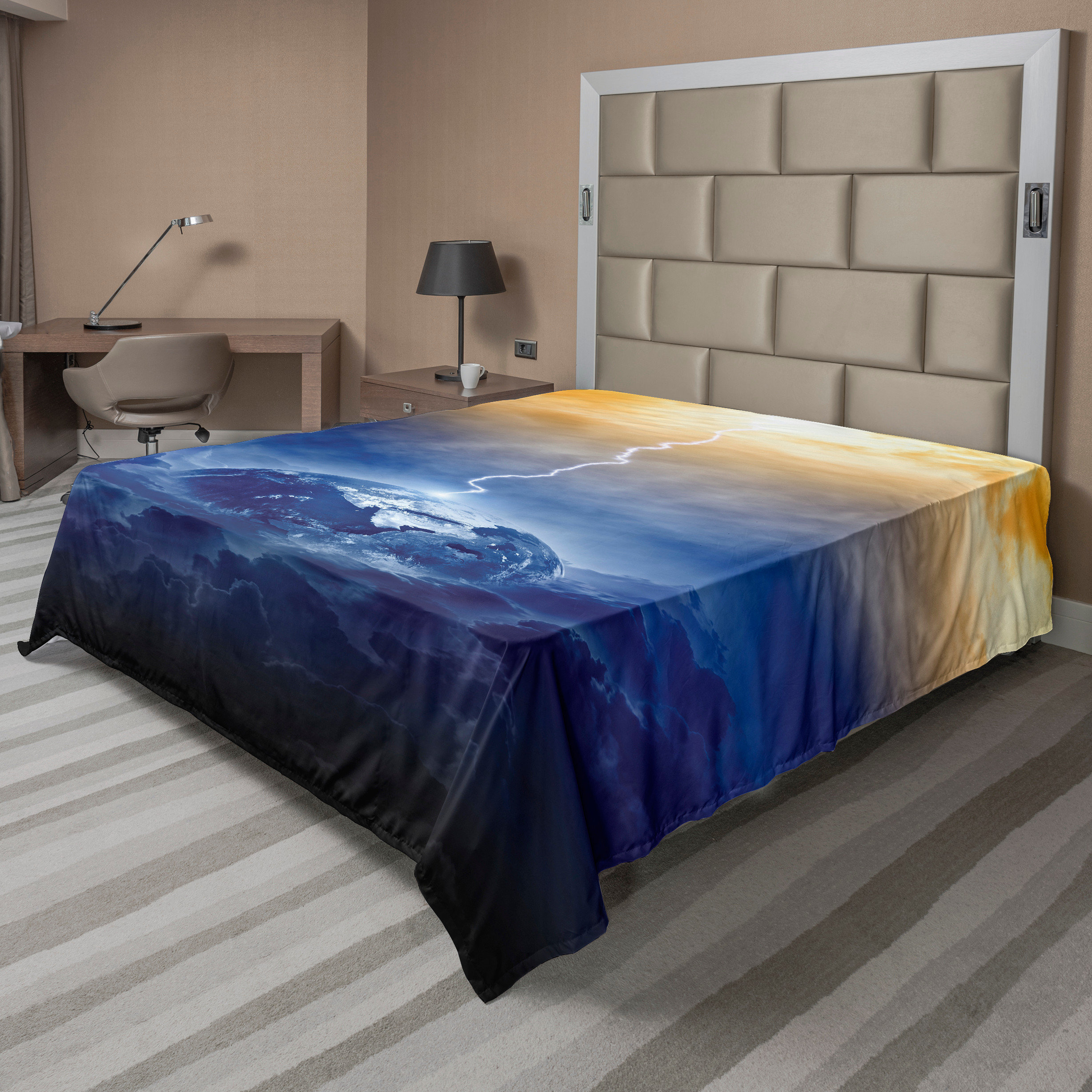 Ambesonne Nature Top Flat Sheet Big Bolt Hits Planet King Yellow Blue ...