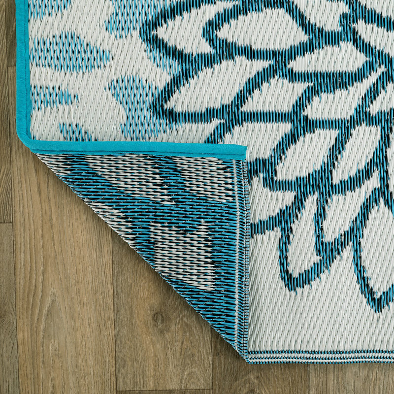 Winston Porter Ramveer Floral Blue/Ivory Reversible Indoor/Outdoor ...