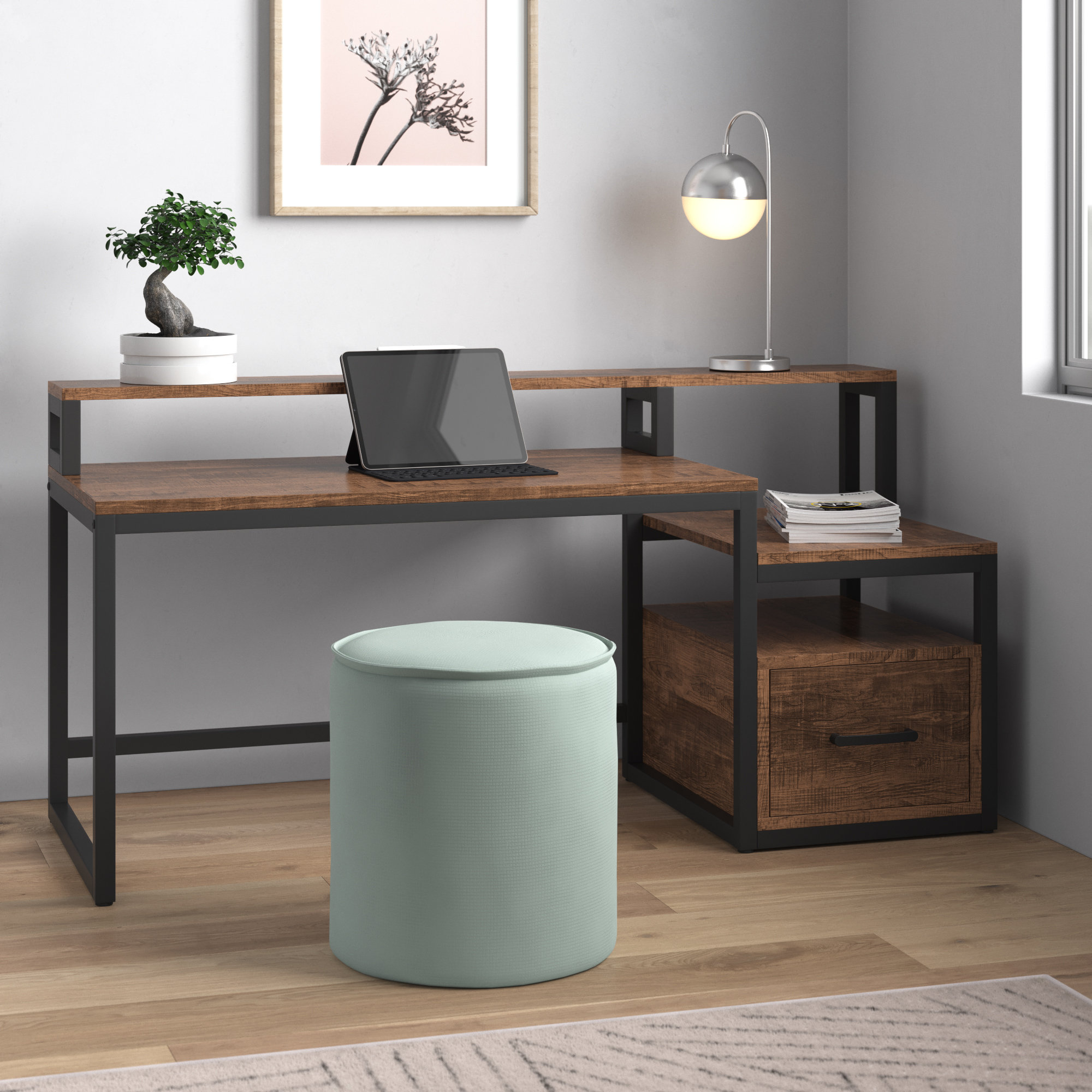 Rebrilliant Marlaya 60.3" Reversible Computer Desk with Hutch, Drawers ...