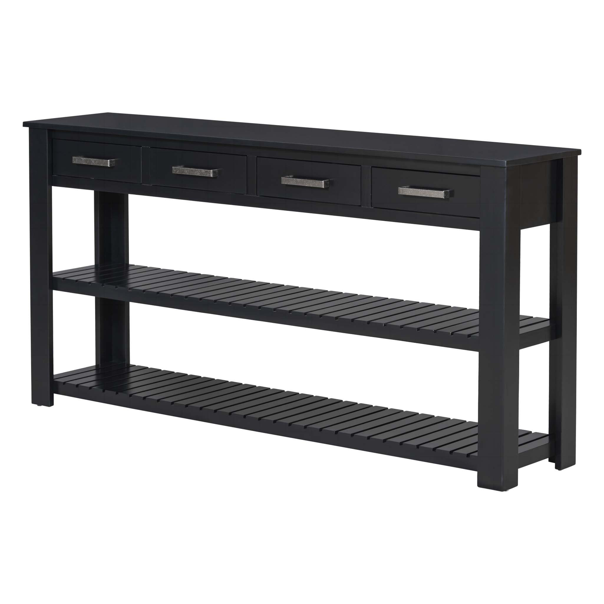 Gracie Oaks Stylish Entryway Console Table with 4 Drawers and 2 Shelves, Suitable for Entryways ...