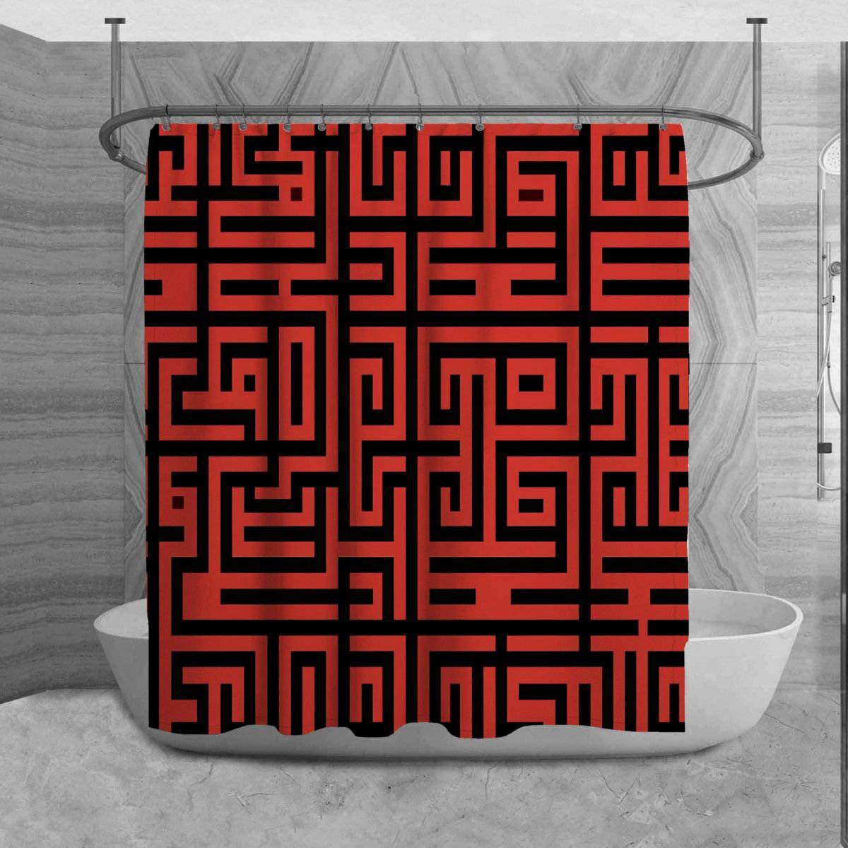 East Urban Home Greek Key Shower Curtain Geometric Bathroom Decor Black ...