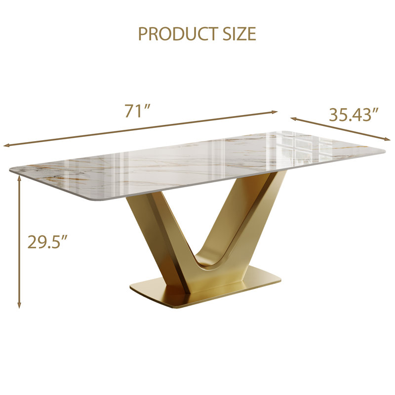 Mercer41 Randahl 71'' L Modern Rectangular Stone Top Dining Table for 6 ...