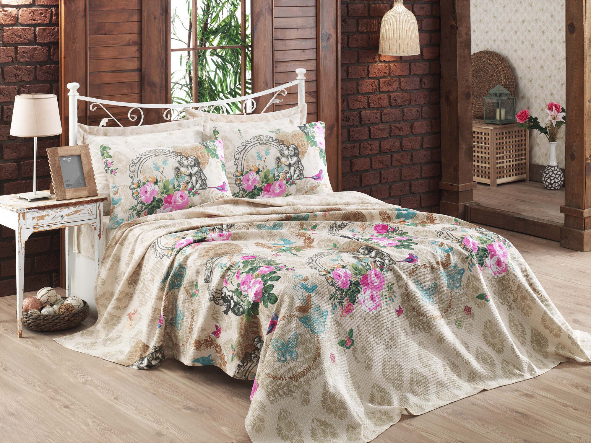 Asir Group INC Franchester Green/Beige/Pink 100% Cotton 3 Piece ...