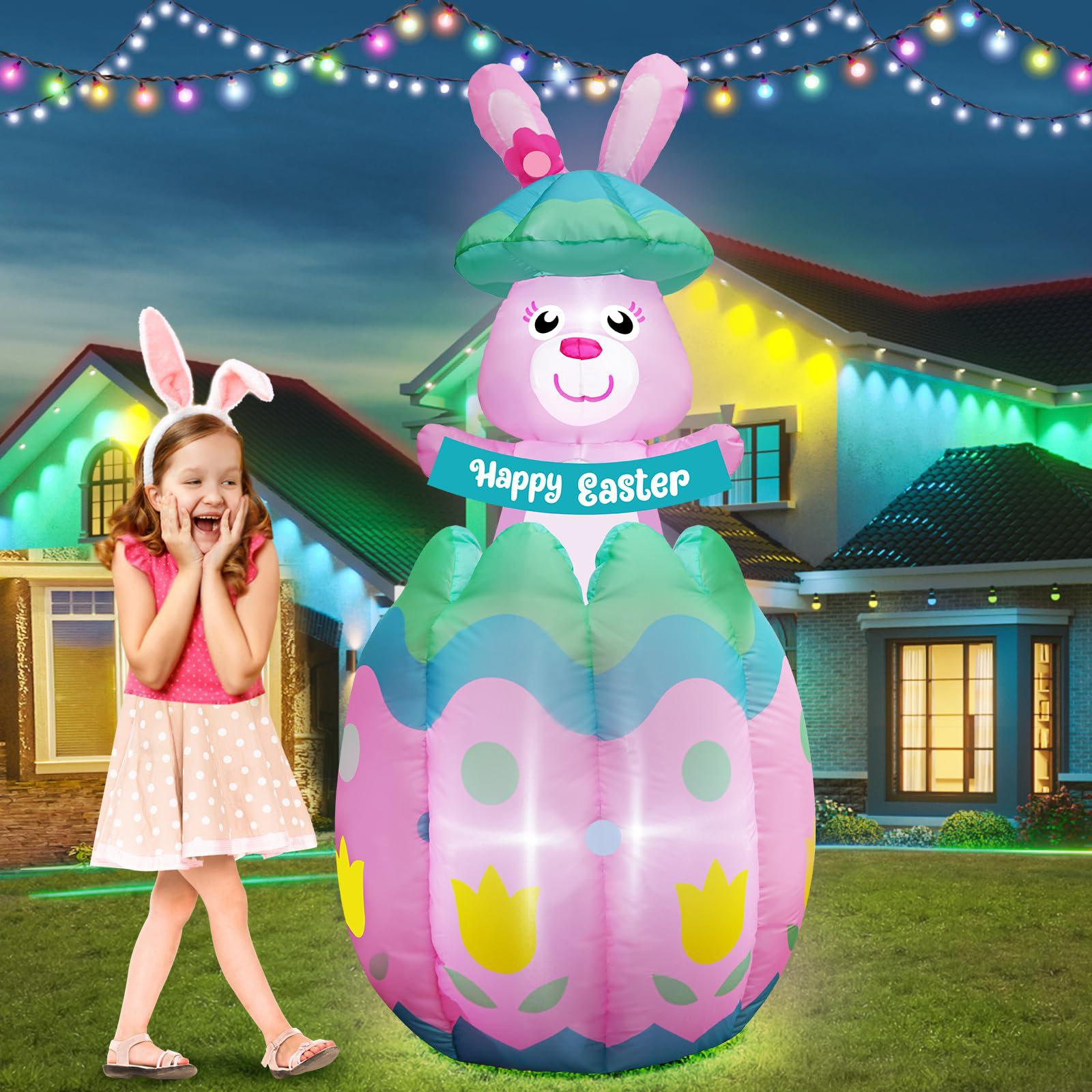 The Holiday Aisle® 6FT Inflatable Easter Bunny with LED Lights ...
