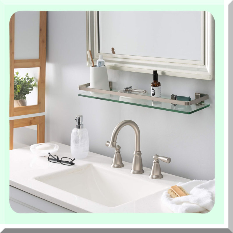 BRBCA NickelGuard Wall-Mount Glass Shelf with Rail | Wayfair