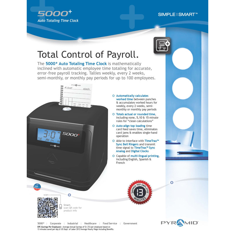Pyramid 5000+ Auto Totaling Time Clock | Wayfair