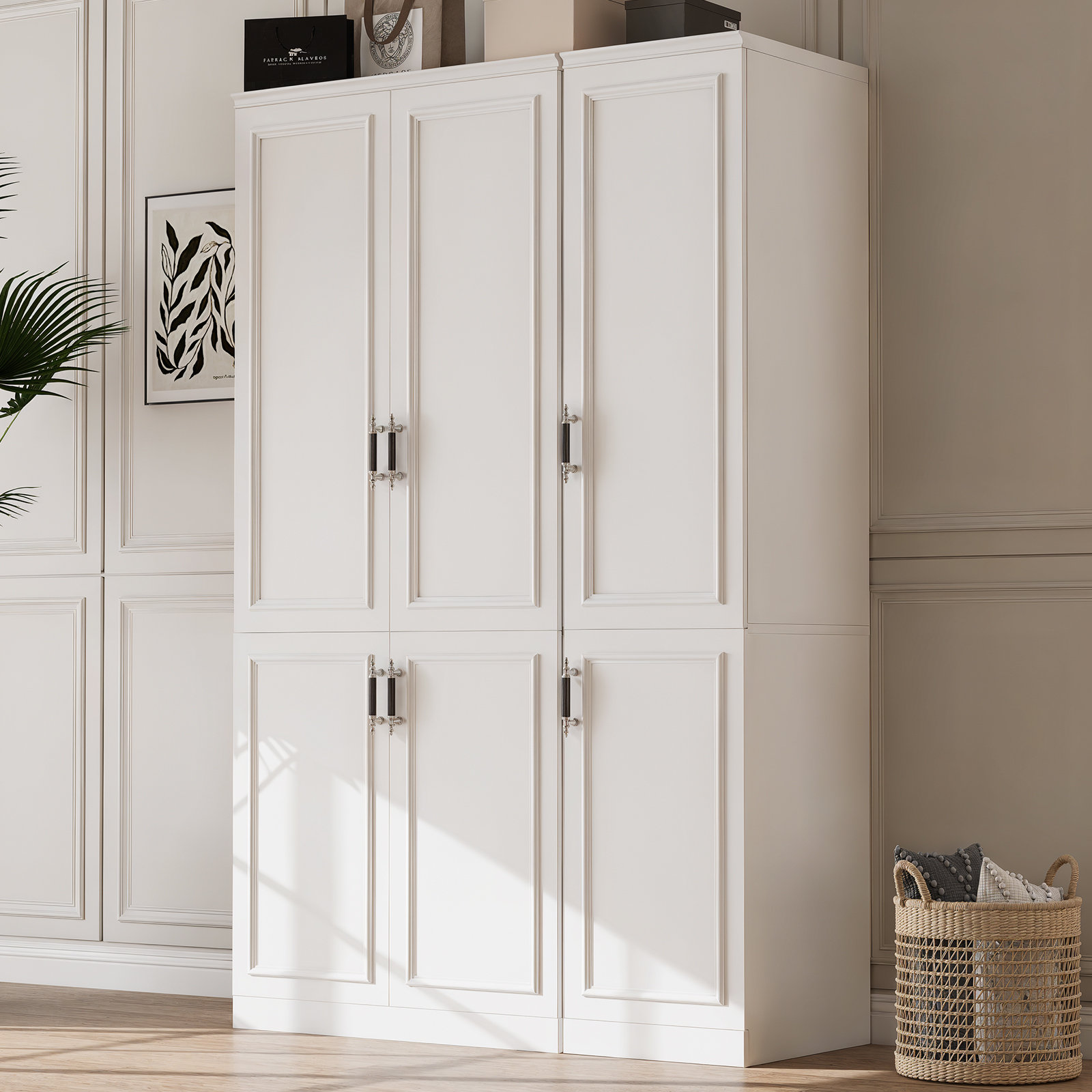 Lark Manor™ Armoire Wardrobe Closet With 6 Door, 74.8" Large Wardrobe ...