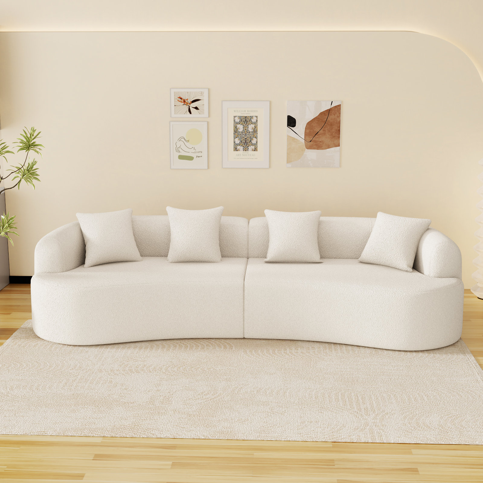 Ivy Bronx Curved Sofa Compressed High-Density Foam Couch And No ...