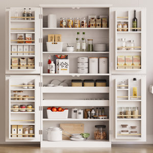 August Grove® 72.6" H Kitchen Pantry Storage Cabinet With Storage Rack ...