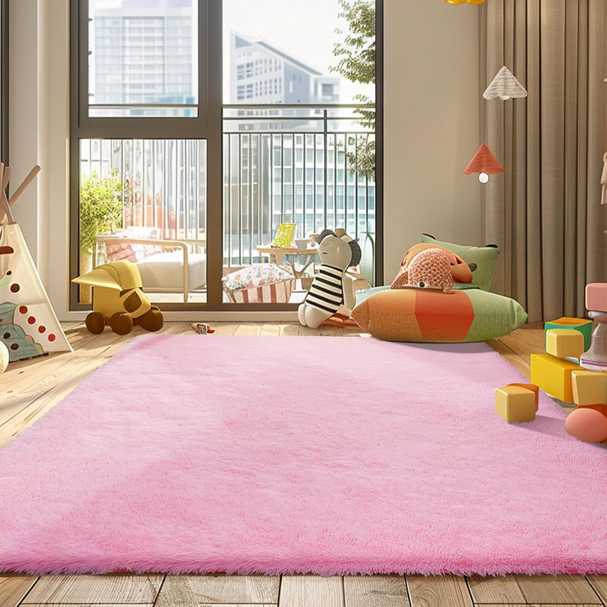 Mercer41 Pink Fluffy Rug Shaggy Area Rug, 8X10 Area Rugs For Bedroom ...