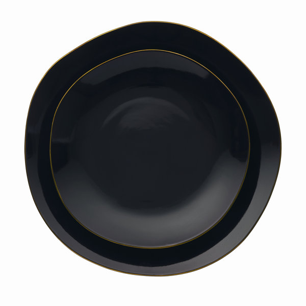 Godinger Silver Art Co Andover Black 12 Piece Gold Rim Dinnerware Set ...