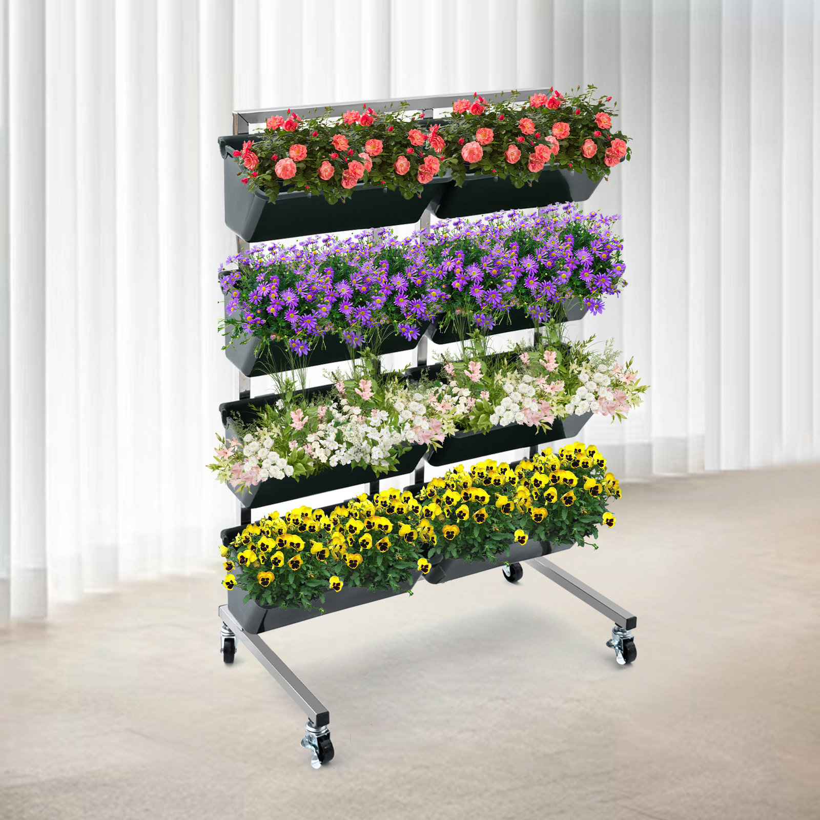 Arlmont & Co. Movable 4-Tier Flower Display Stand with 8 Planters | Wayfair