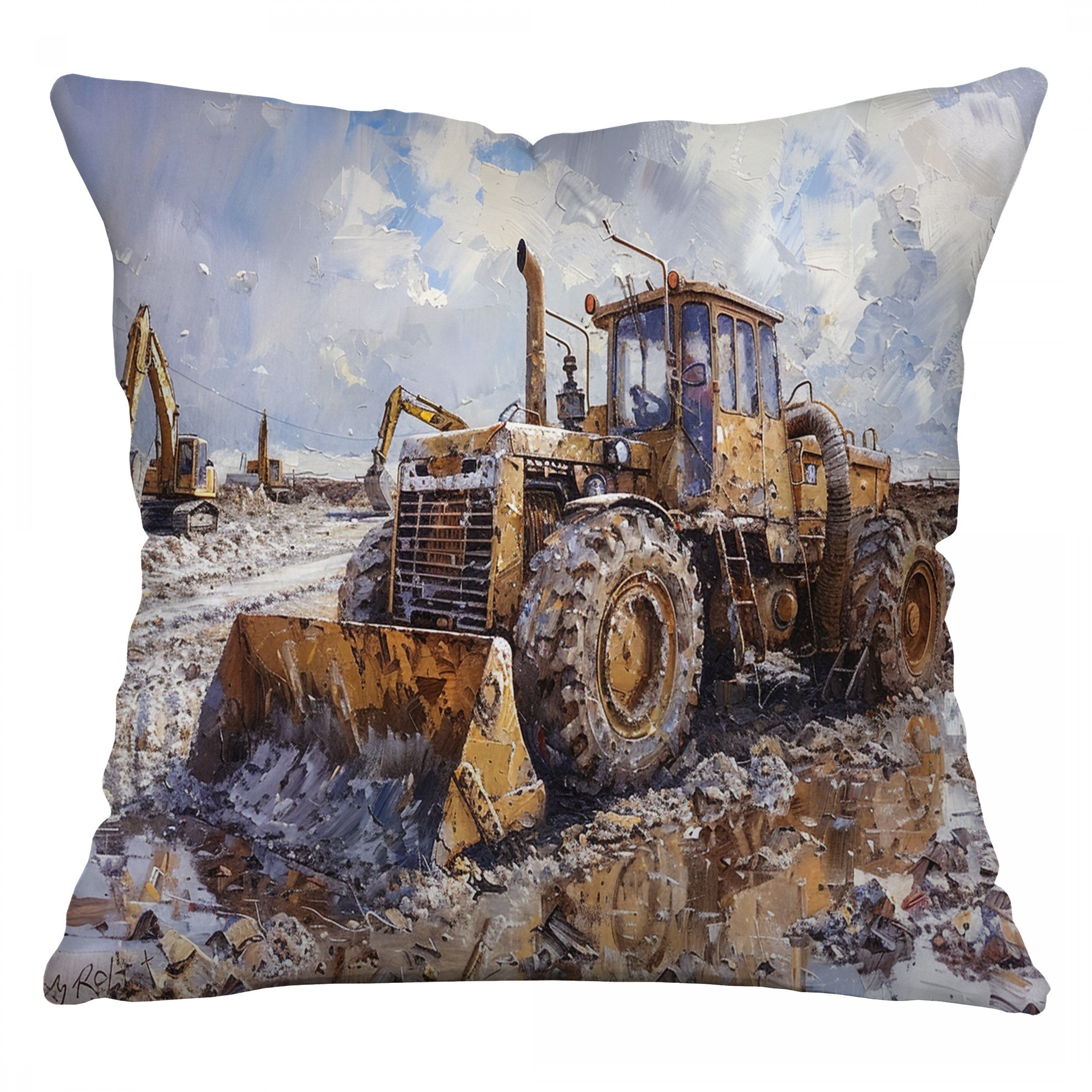 VisionDecor Bulldozer Throw Pillow, Construction Cotton Twill Pillows ...