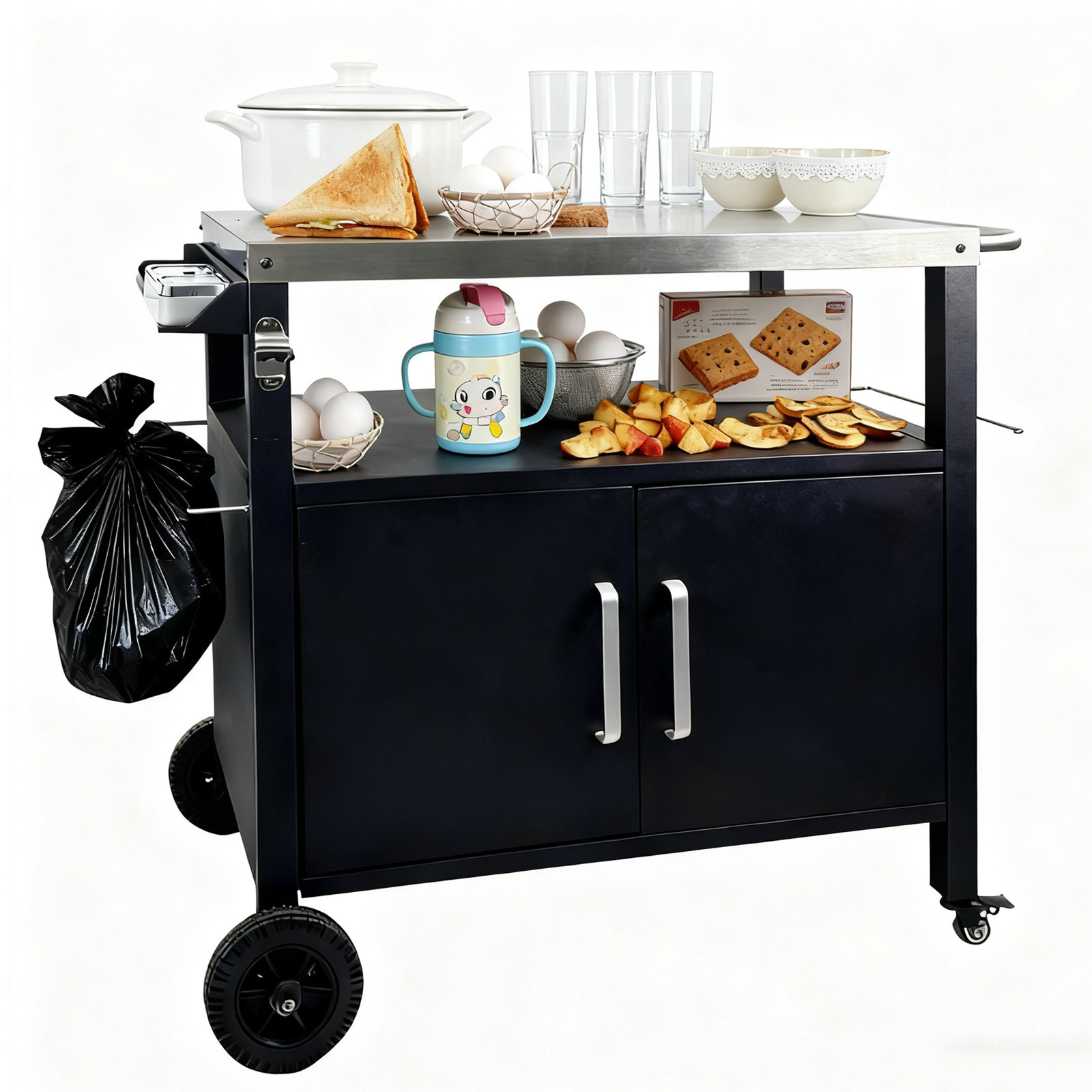 Orren Ellis Outdoor Kitchen Cart With Storage Cabinet,movable Stainless ...