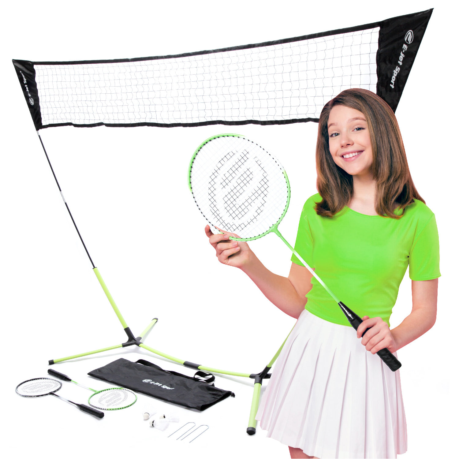 E-Jet Sport Badminton Net Outdoor Game Set - Rackets Shuttlecocks Combo ...