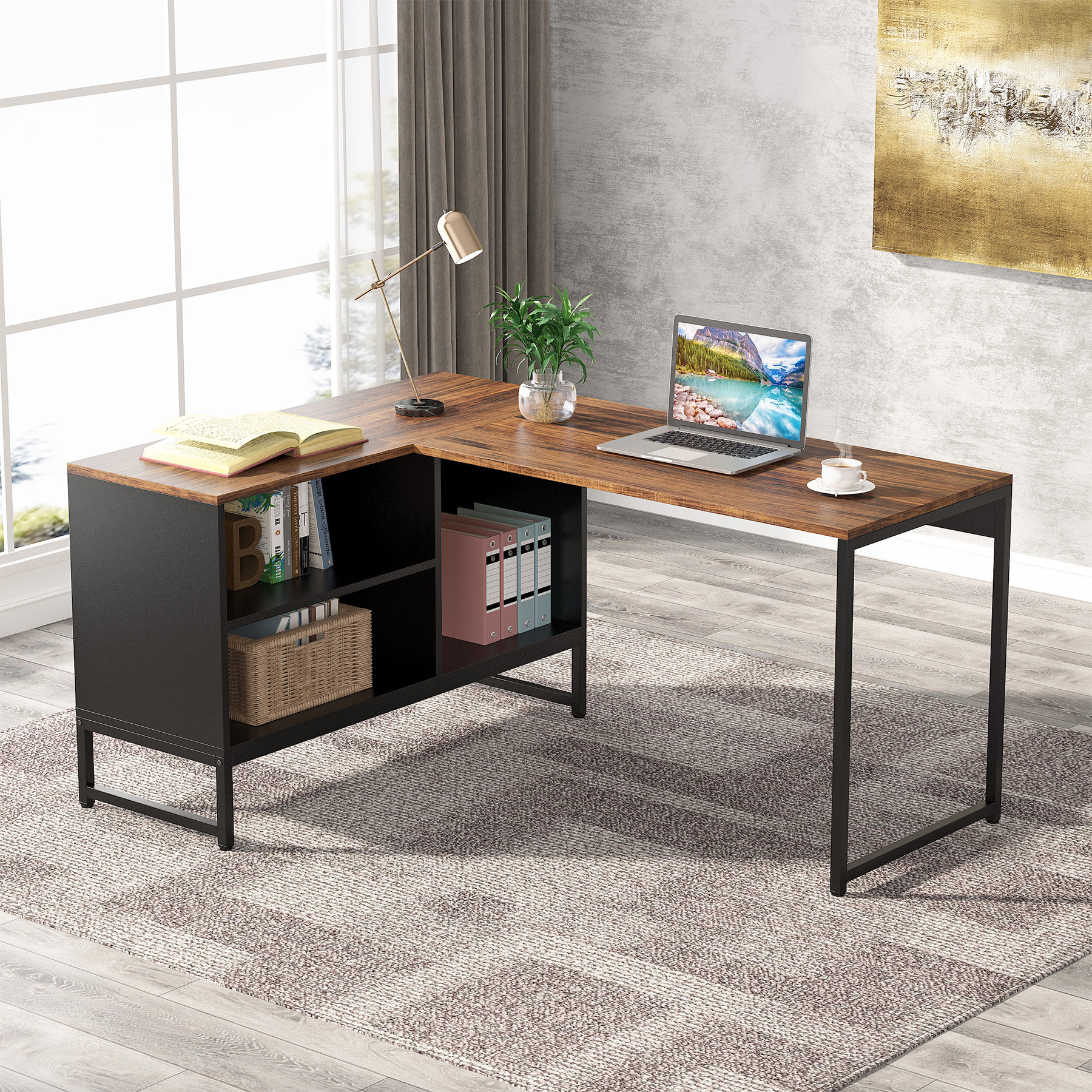 17 Stories Reversible L Shaped Desk with Storage Cabinet & Reviews ...