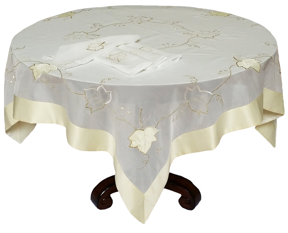 Xia Home Fashions Elegant Sheer with Golden Stitching Leaf Table Topper ...