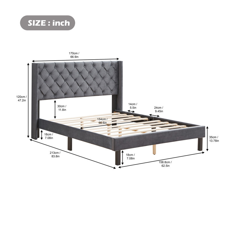 Red Barrel Studio® Benzonia Queen Low Profile Wingback Bed | Wayfair
