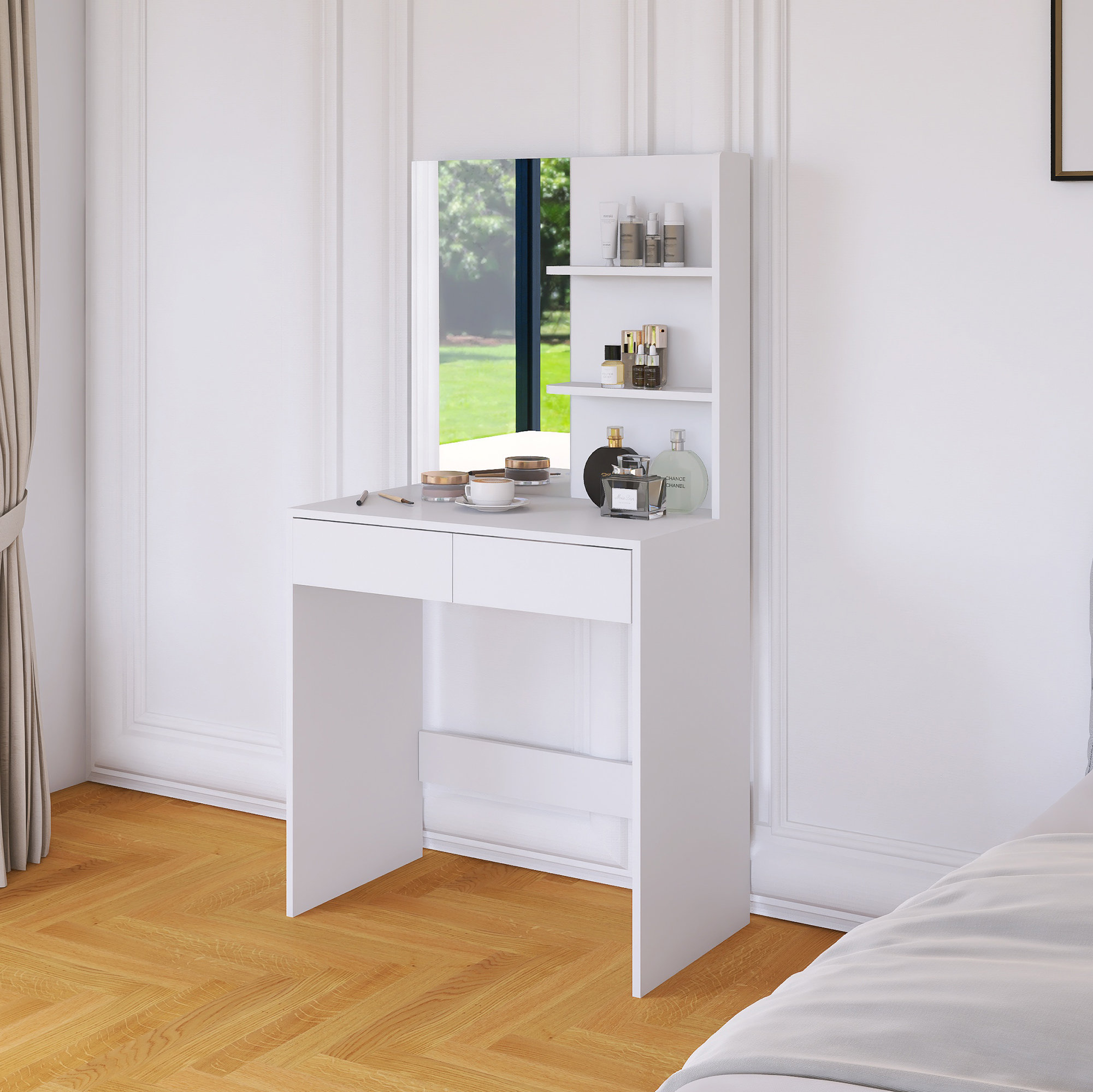 Ebern Designs Storage Vanity Desk With Mirror And 2 Drawers | Wayfair