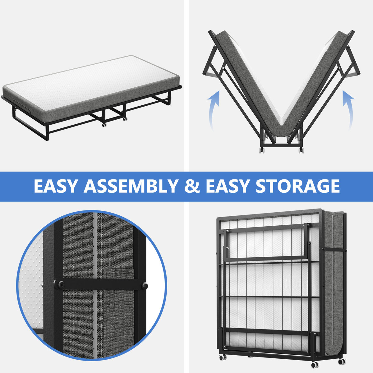 Ebern Designs Folding Bed With Mattress,Portable Rollaway Guest Bed For ...