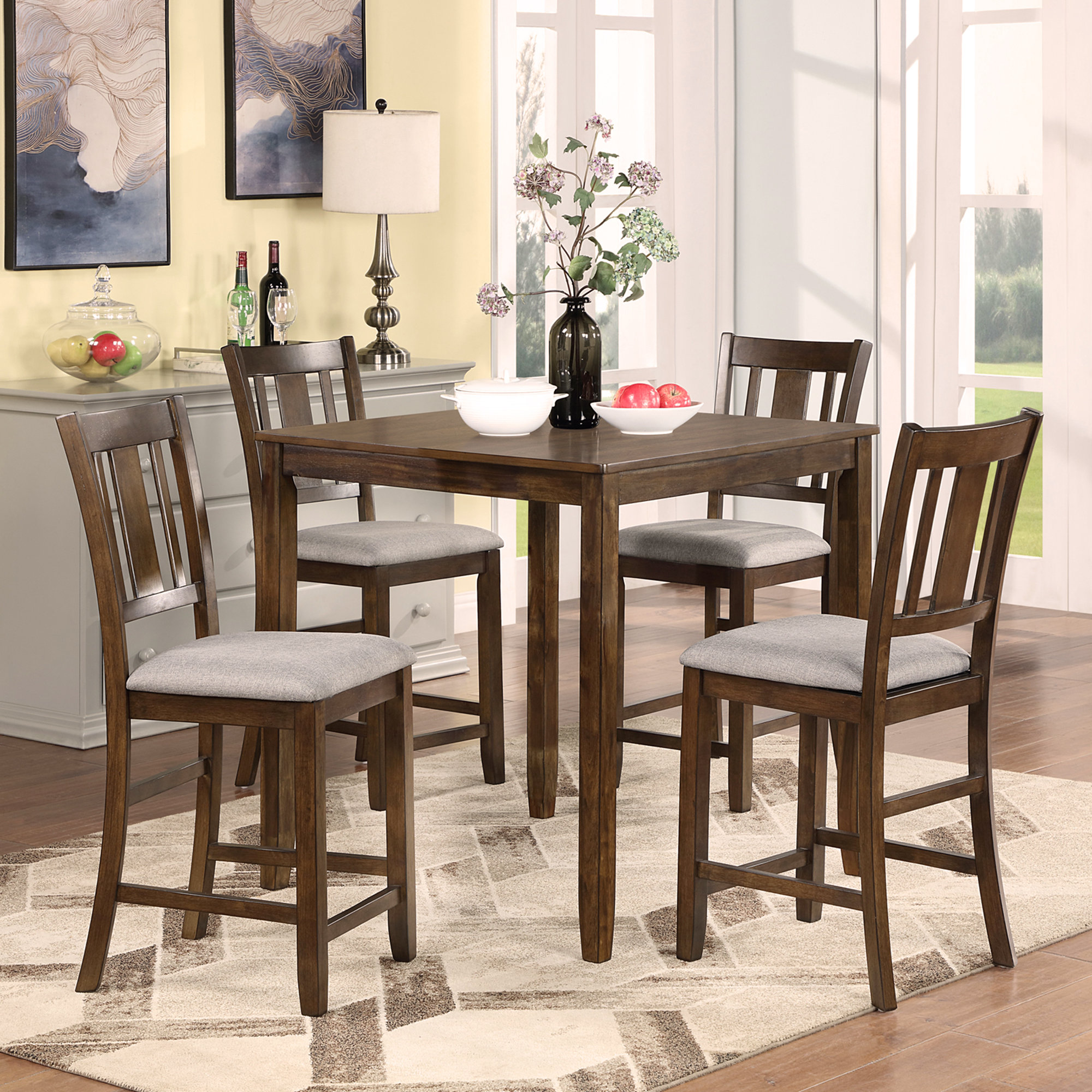 August Grove 5 Piece Dining Table Set, Counter Height Kitchen Table Set ...