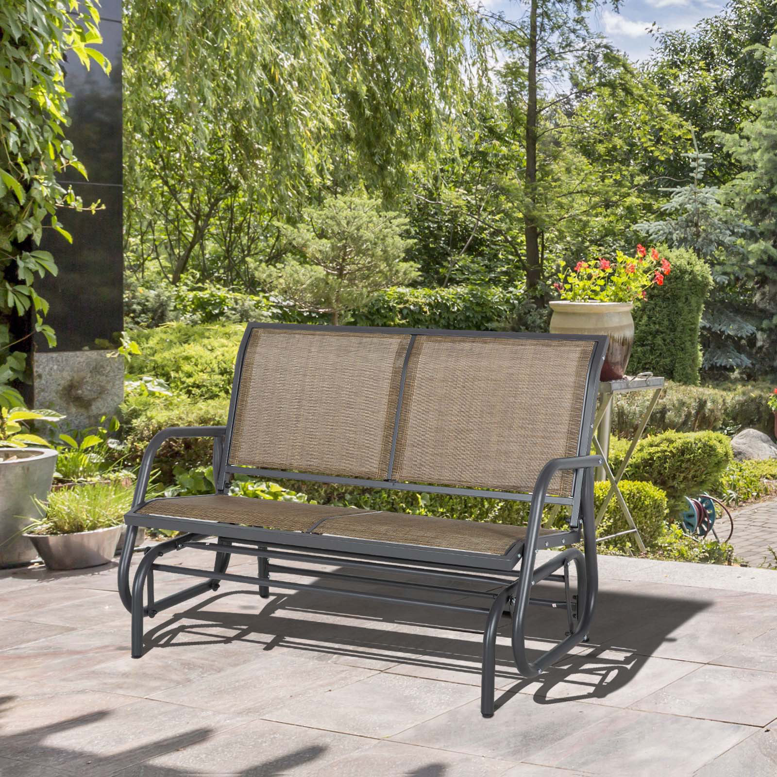 Winston Porter 2-Person Outdoor Glider Bench, Patio Double Swing ...