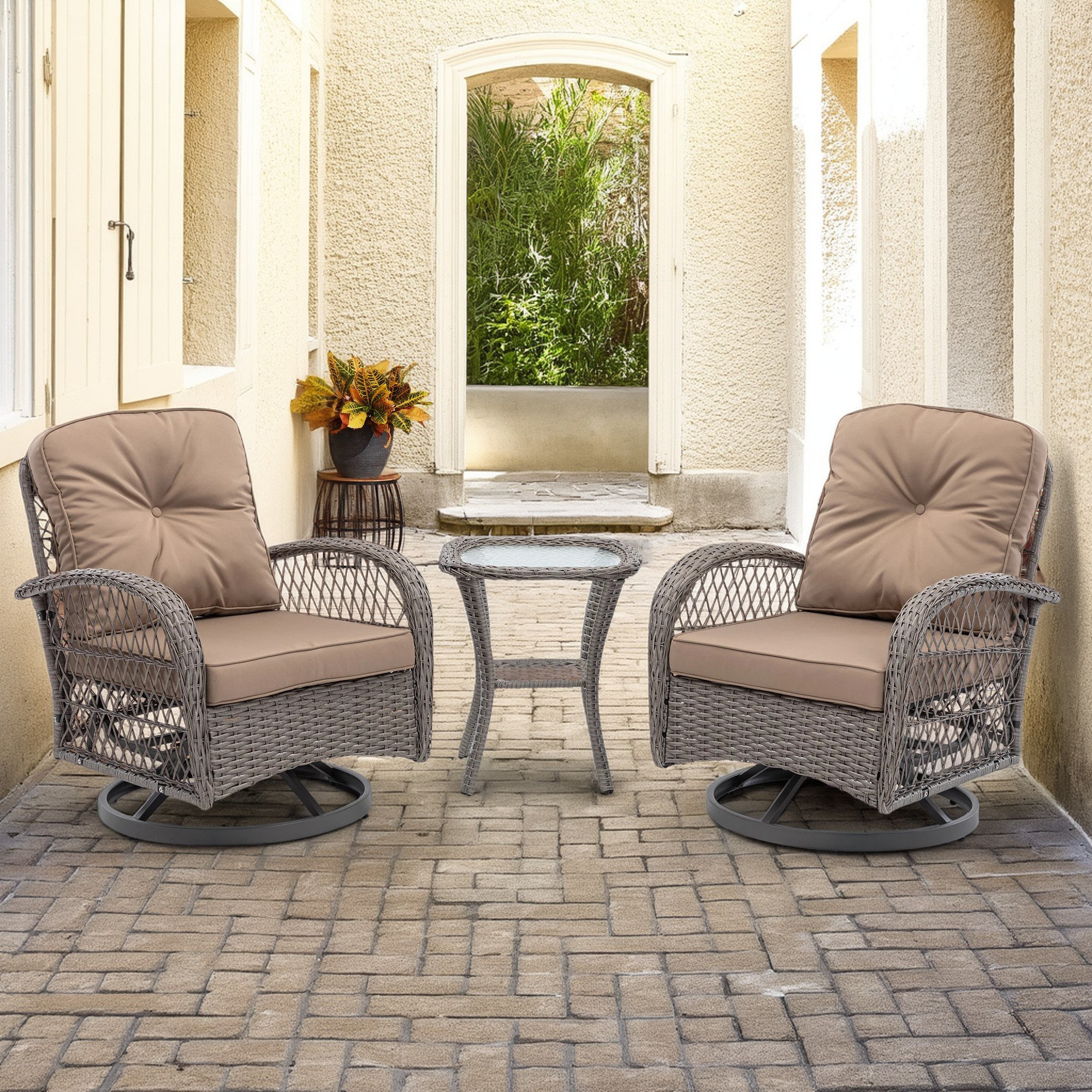 Bayou Breeze 3 Pieces Outdoor Swivel Rocker Patio Chairs, 360 Degree ...