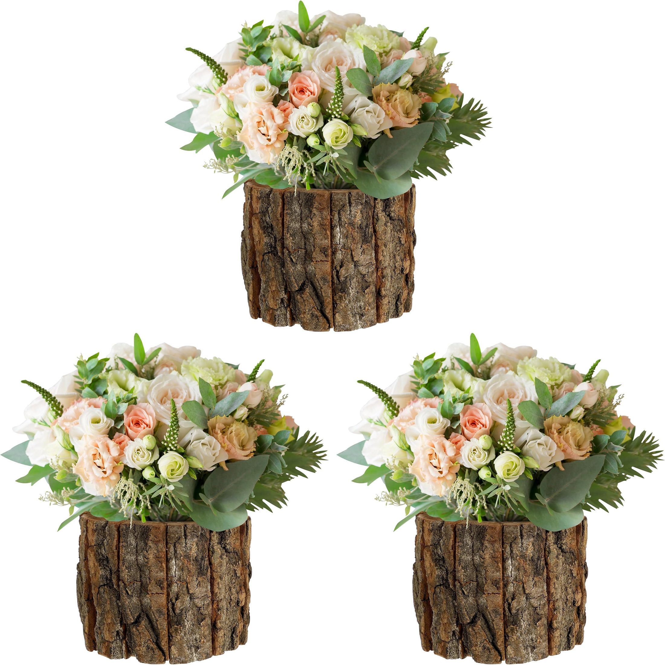 Ophelia & Co. 3 Pieces Flower Pot Natural Bark Rustic Planter Barrel ...