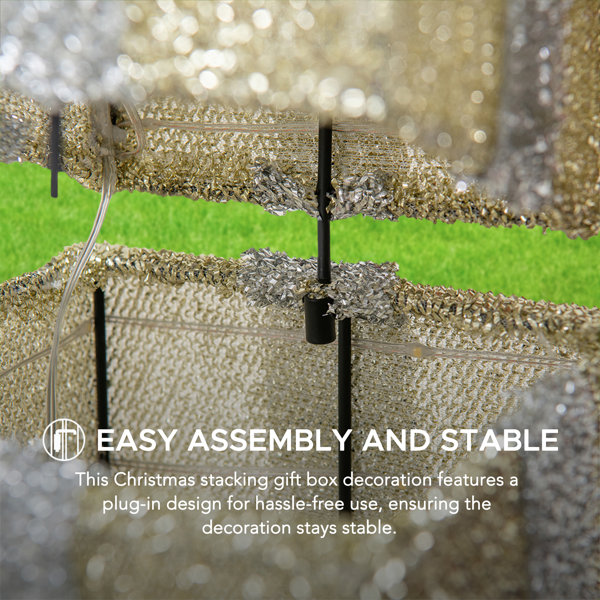 Sunjoy Christmas Decoration 34 Inch Illuminated Stacking Gift Box, 3D ...