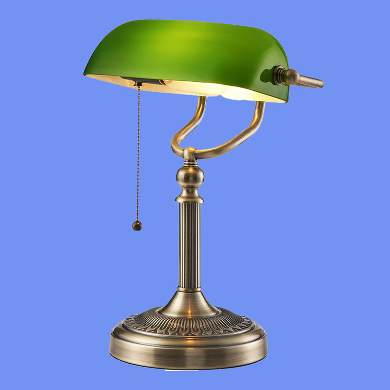 Rosdorf Park White Border Glass Banker Desk Lamp | Wayfair