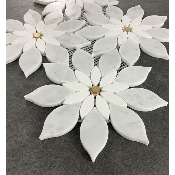 ES Stone 8.5" x 8.5" Flower Pattern Marble Mosaic Wall & Floor Tile ...