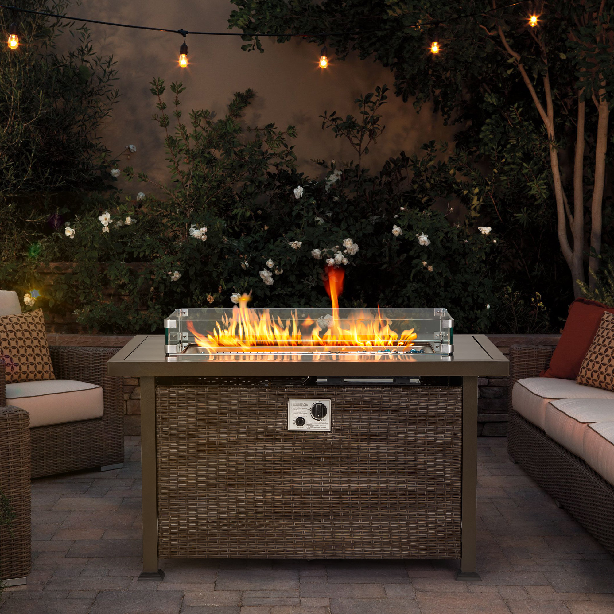 HOMREST 44'' x 27.5'' Outdoor Rectangular Rattan Propane Gas Fire Pit ...