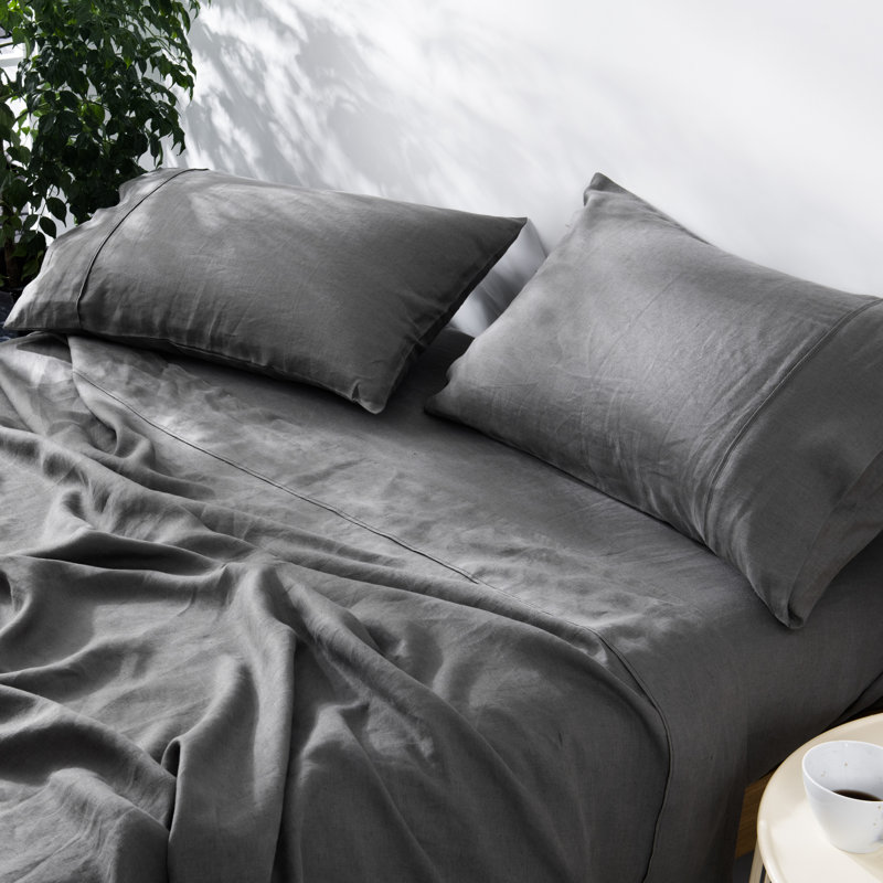 MeadowPark Stone Washed Pure Linen Sheet Set, Fitted Sheet 16" Pocket ...