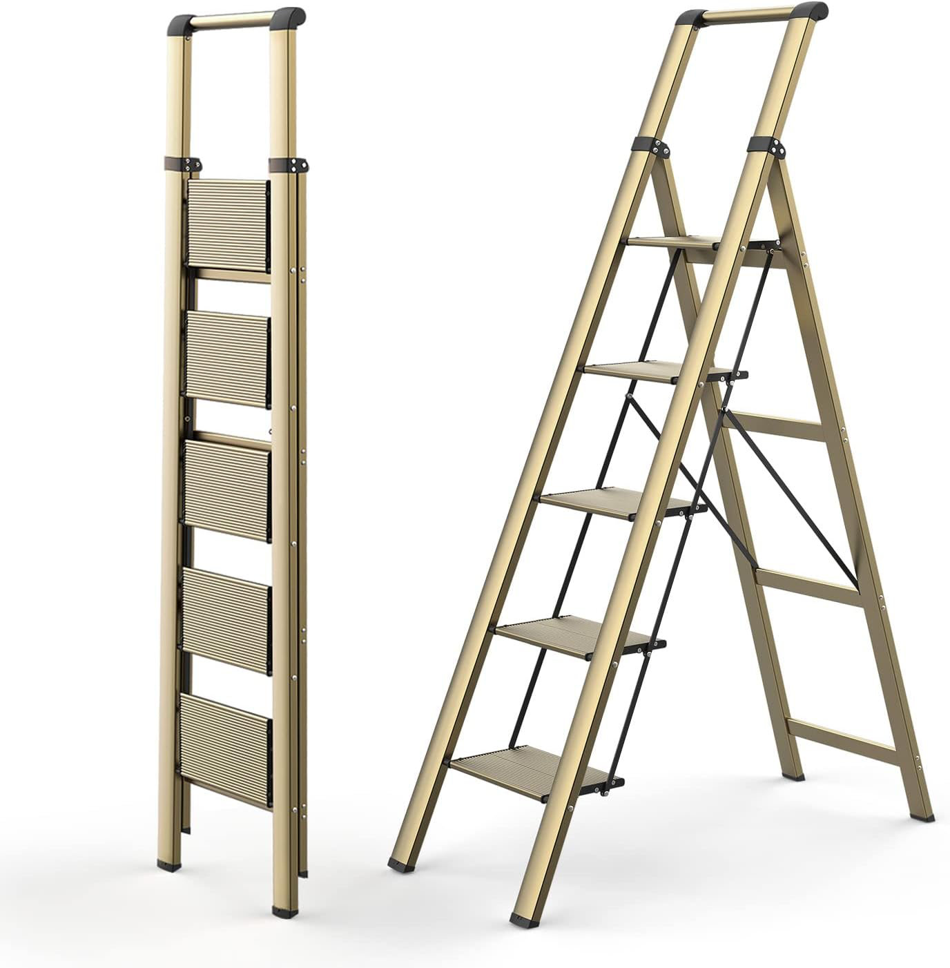 Hokku Designs 5 Step Ladder, Ladders For Home, Anti-Slip Pedals ...