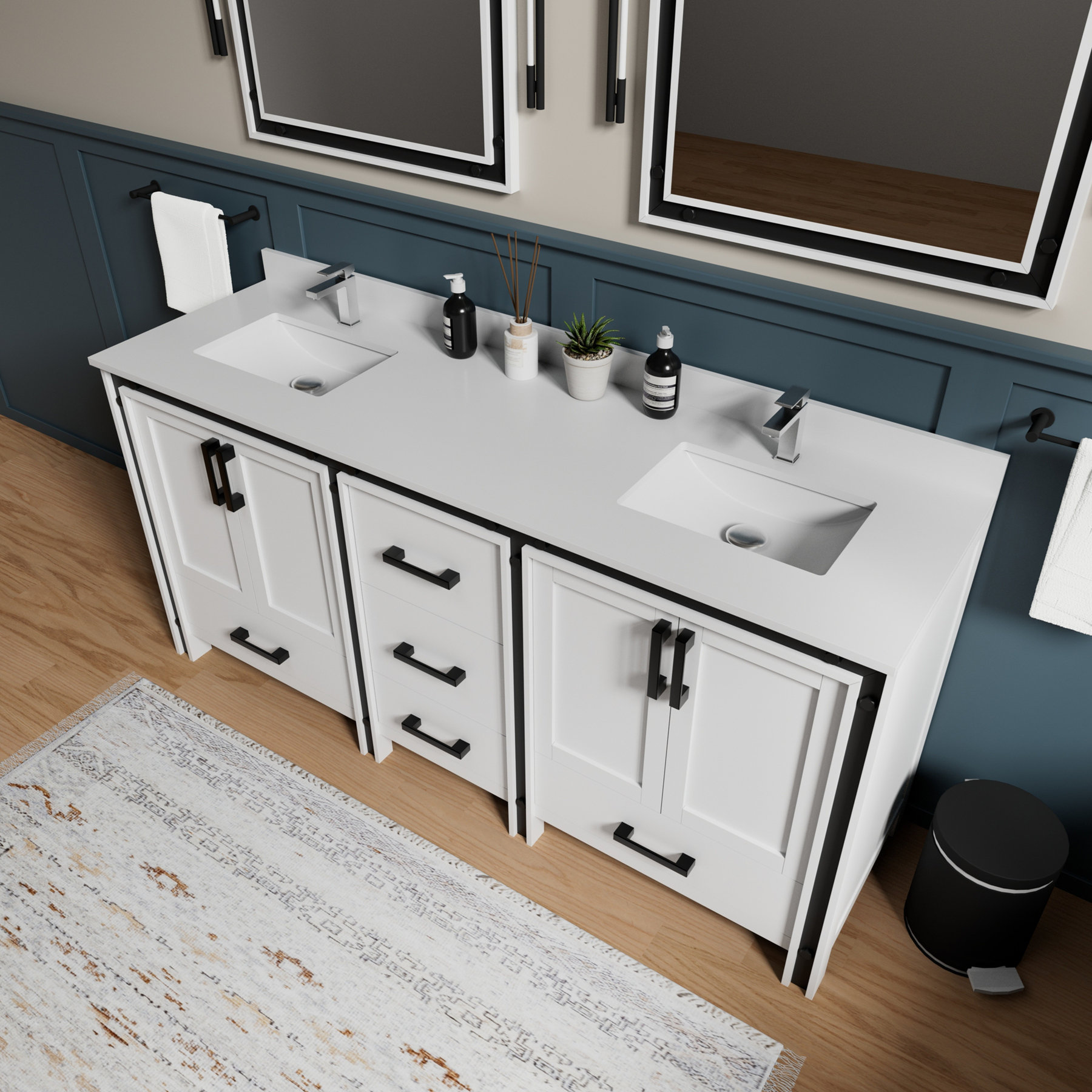 Hokku Designs Double Bath Vanity with White Quartz Top and Faucet Set ...