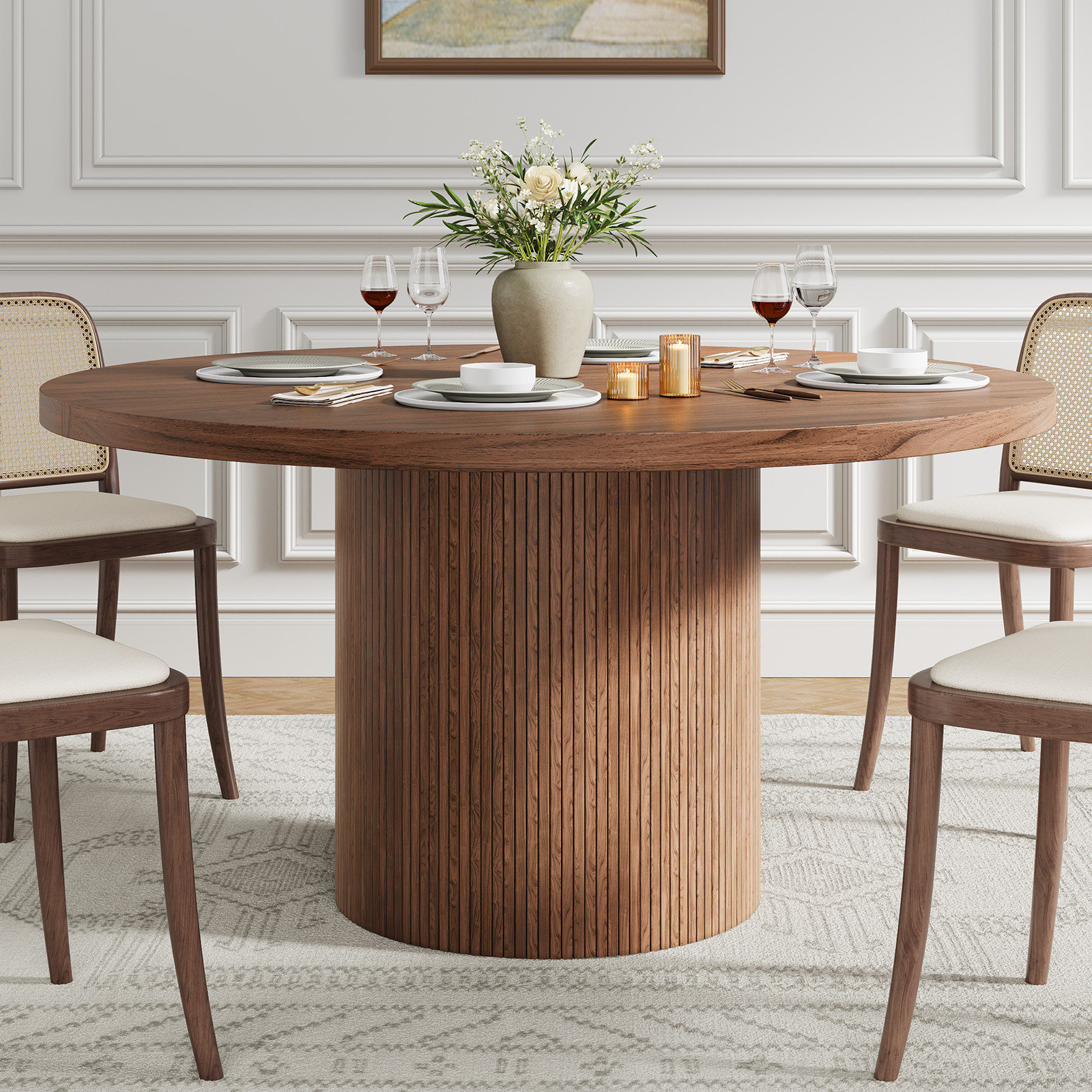 Ebern Designs 47.2'' Round Dining Table, Kitchen Table With Wood Strip ...