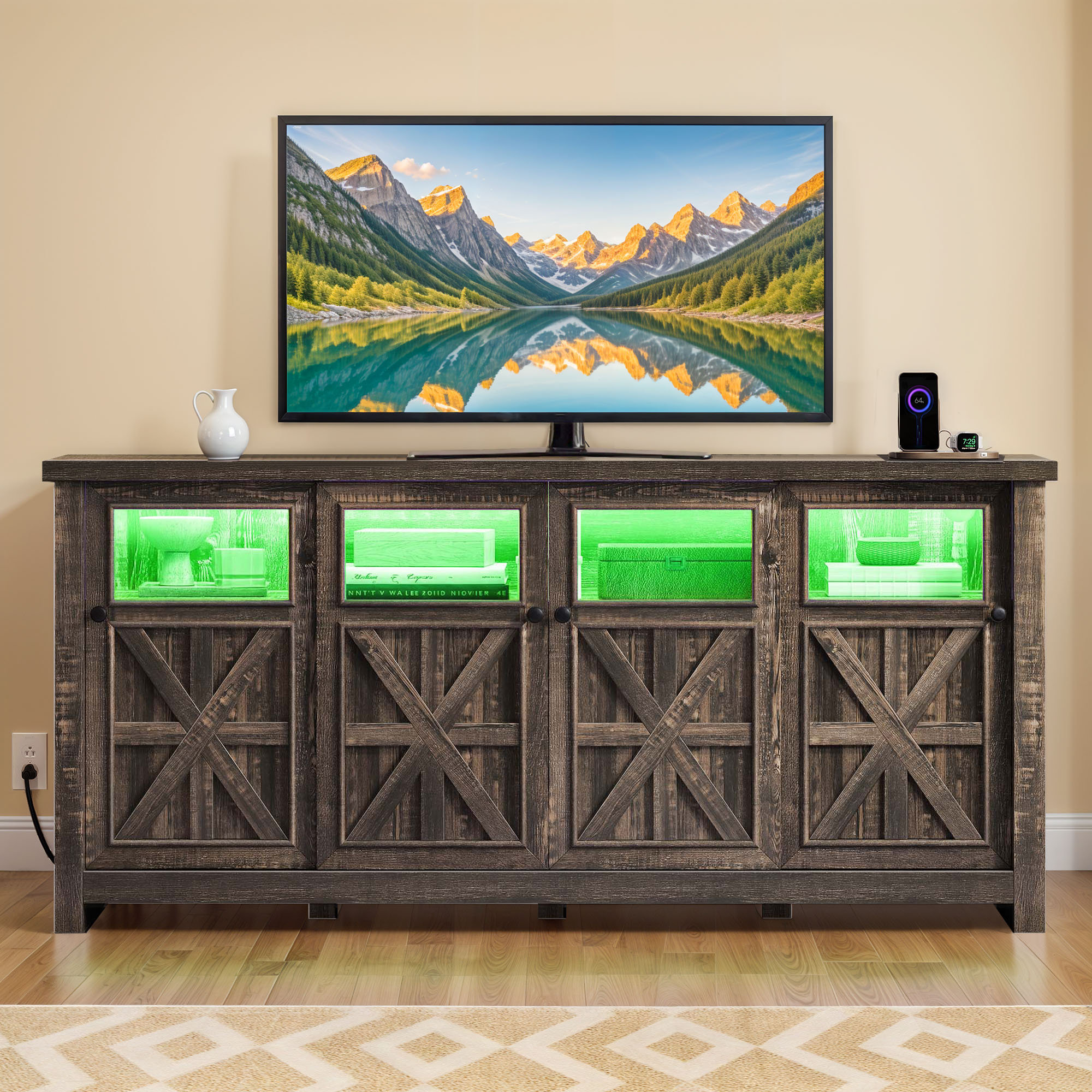 Gracie Oaks Dionah Farmhouse TV Stand, Media Consoles, One-Piece ...