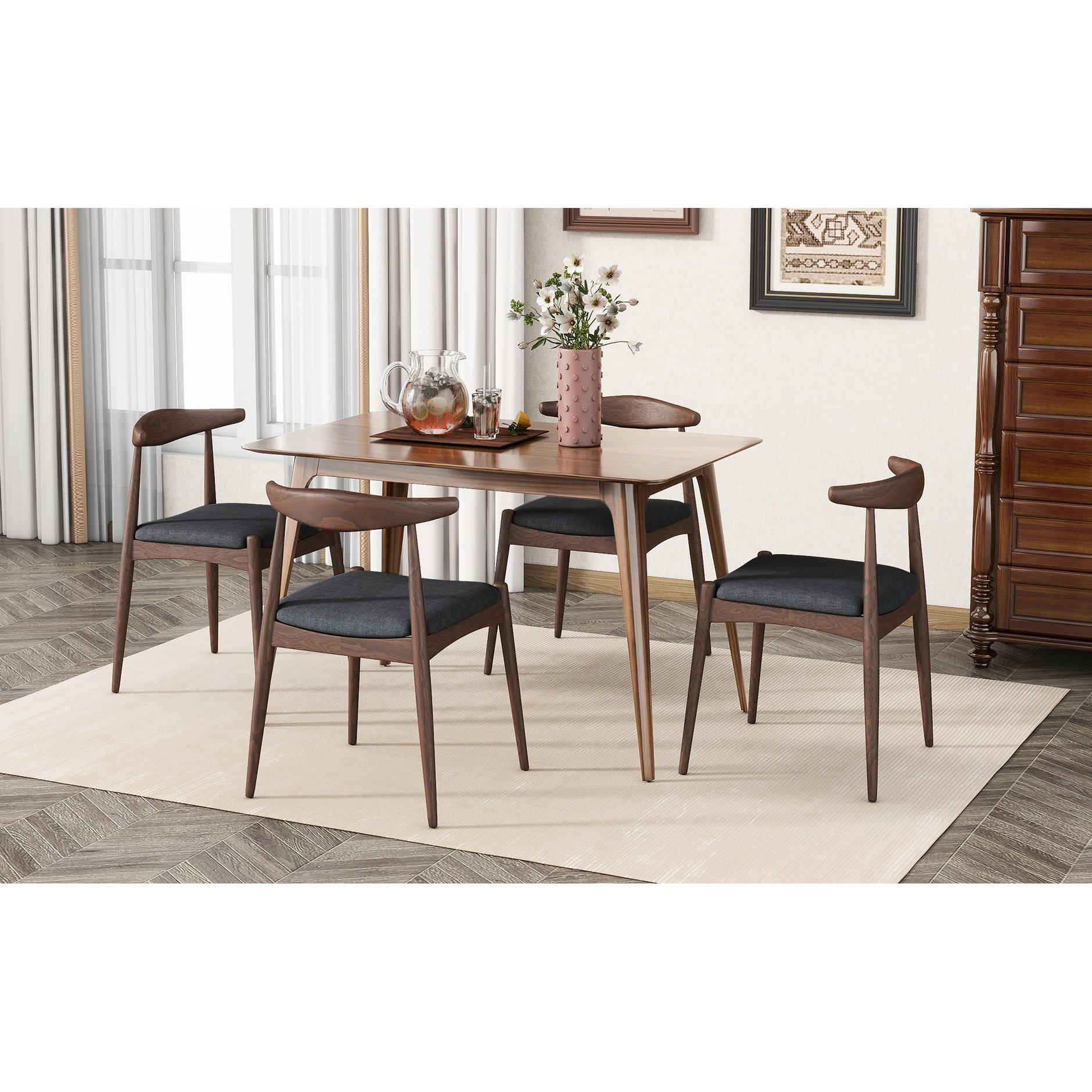 George Oliver Retro-elegant, 5 Dining , Table With Faux Wood Tabletop ...