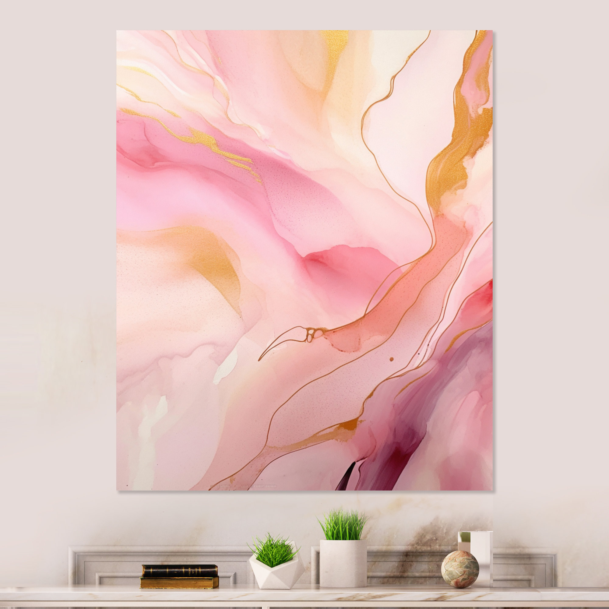Ivy Bronx Pink And Gold Enchanted Spills VI - Abstract Shapes Metal ...