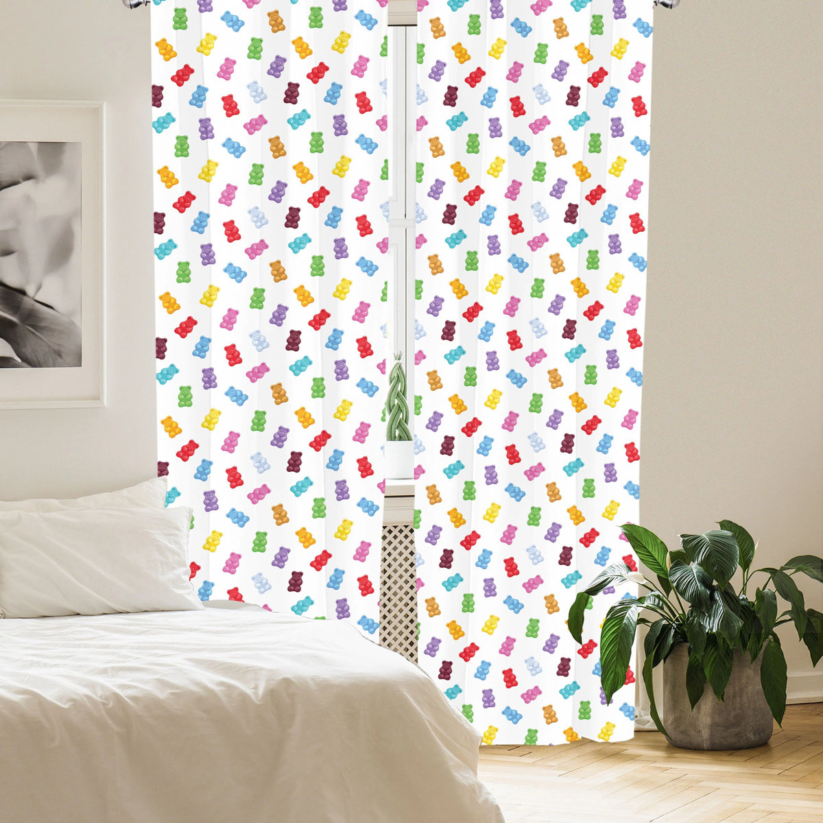 East Urban Home Dessert Window Curtains, Vibrant Colored Gummy Bears ...