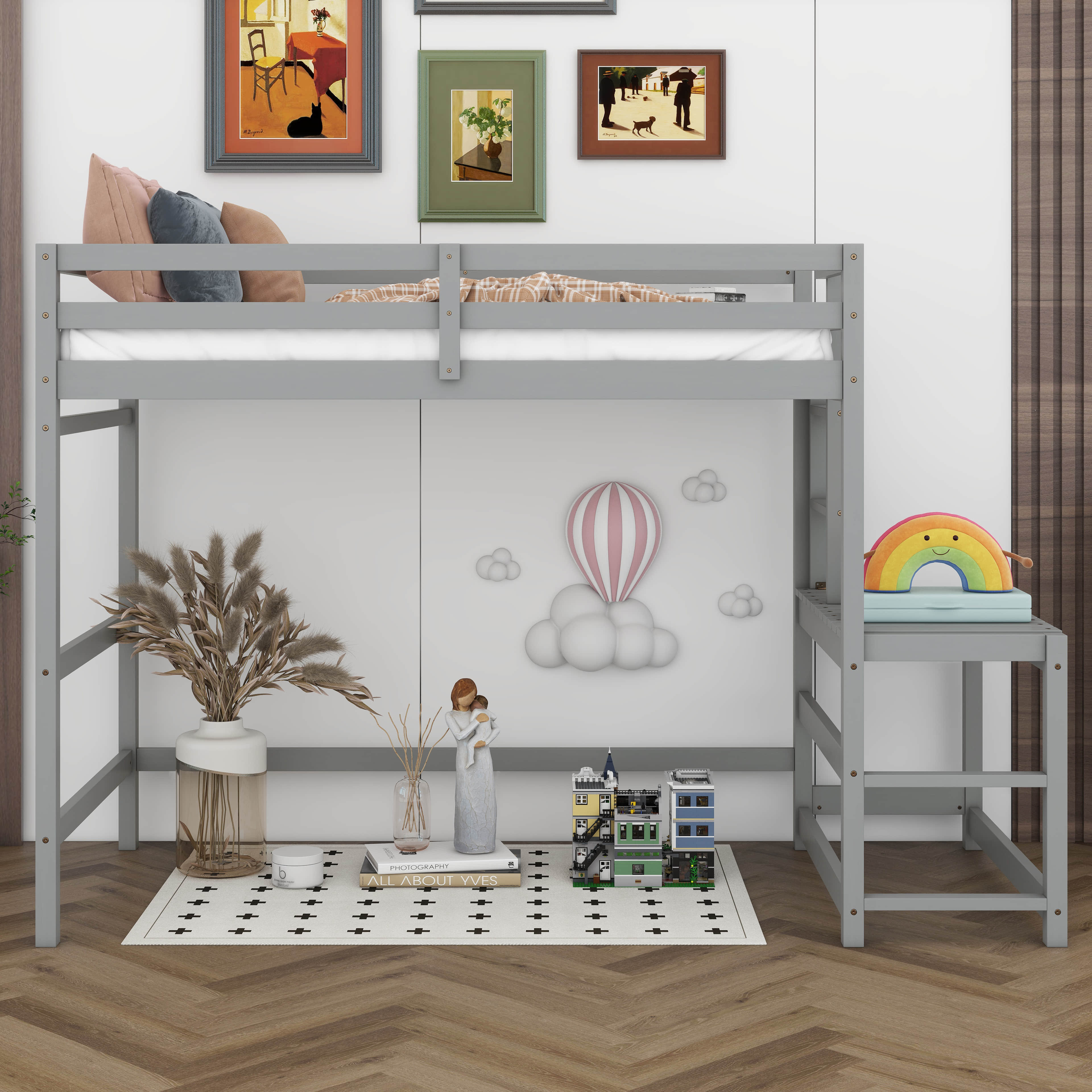 Cosmic Twin Loft Sturdy Wooden Bed With Ladder landing Platform | Wayfair