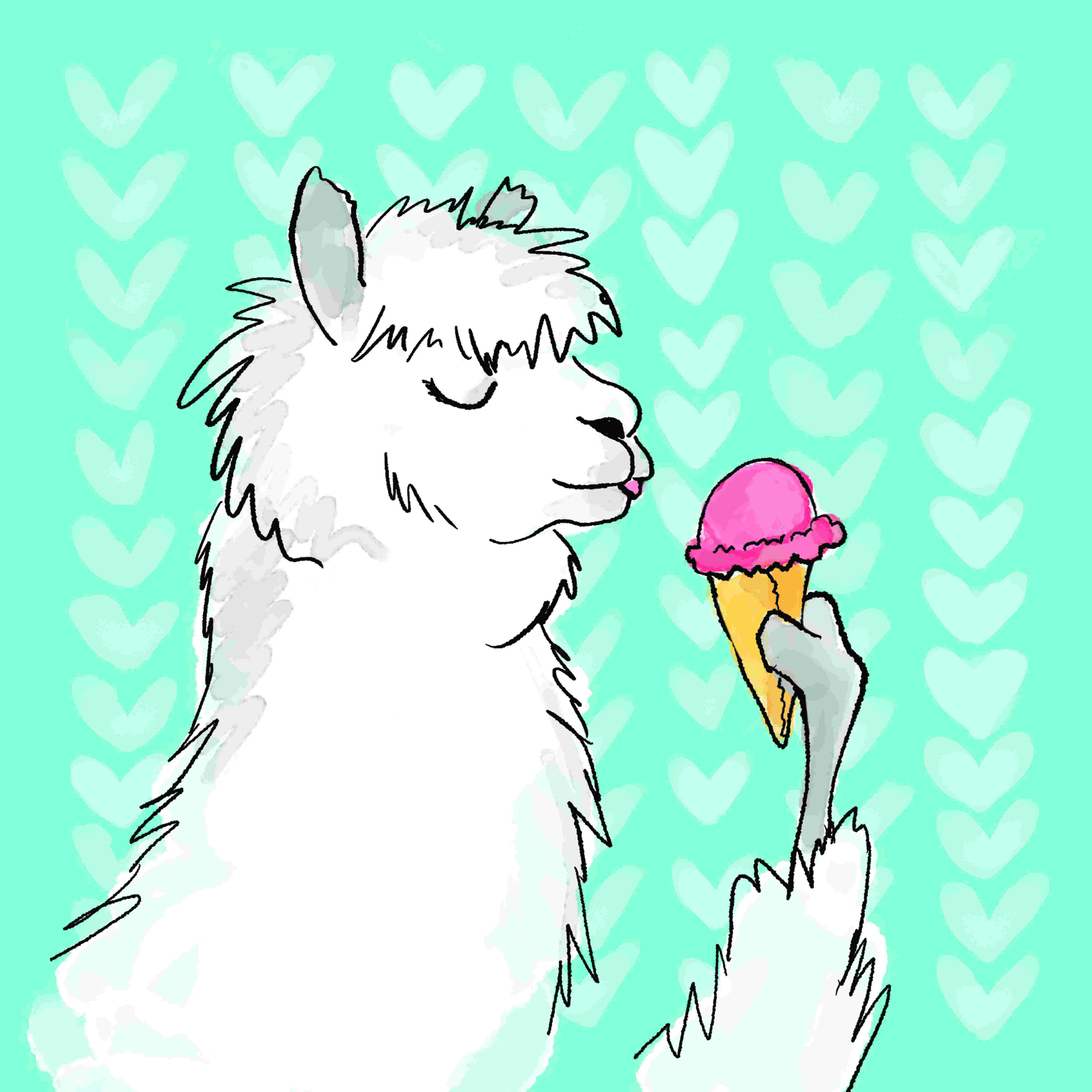 Zoomie Kids Llama Loves Ice Cream - Wrapped Canvas Graphic Art | Wayfair
