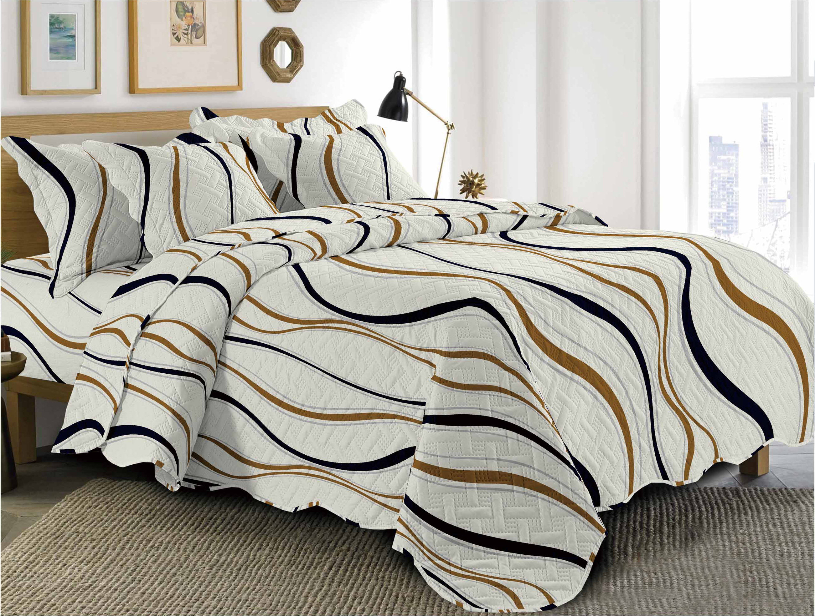 GLAM HOBBY 5pcs Quilt Bed Cover Set Reversible Premium Soft Bedspread ...